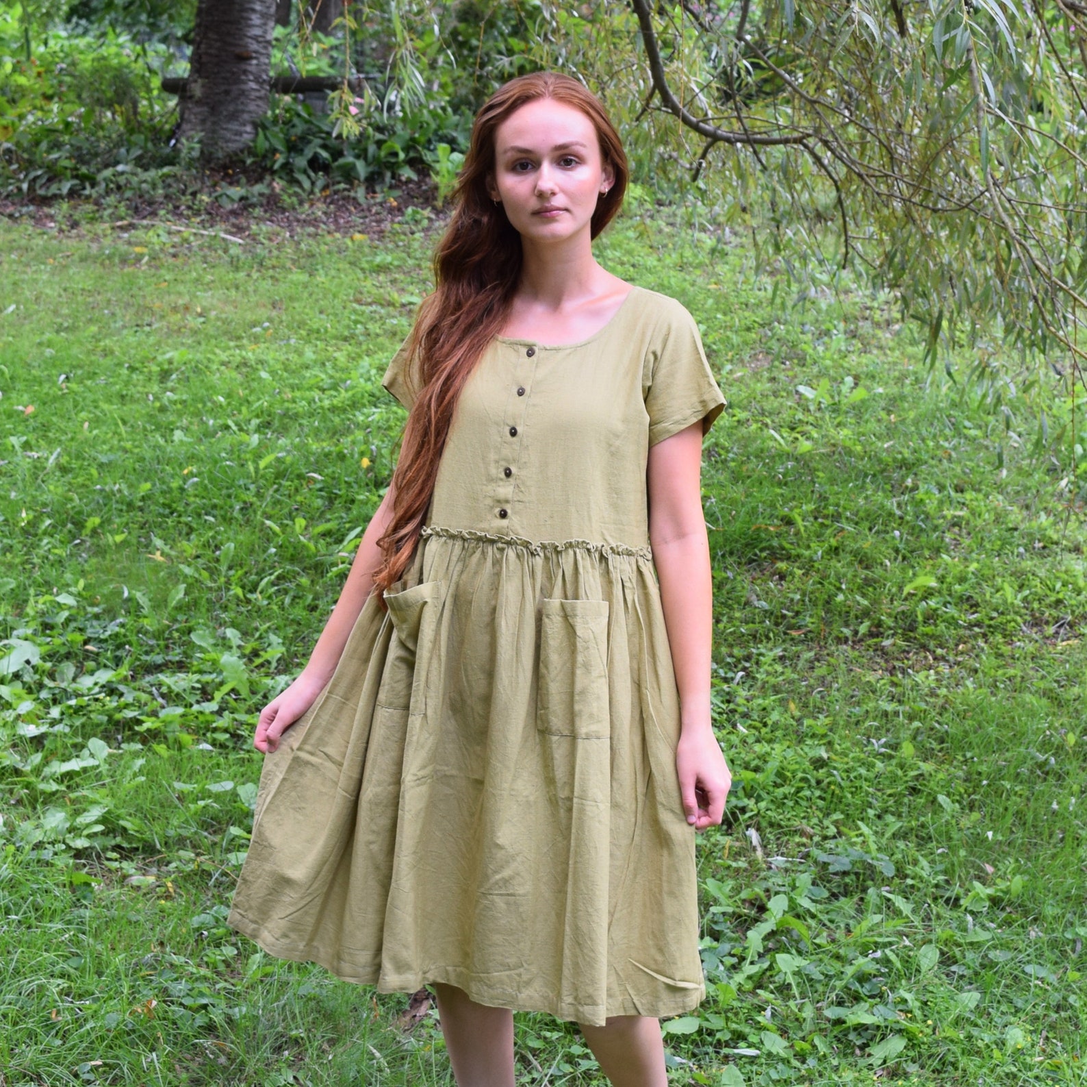 Linen Midi Dress Button Opening Dress Summer Dress for - Etsy