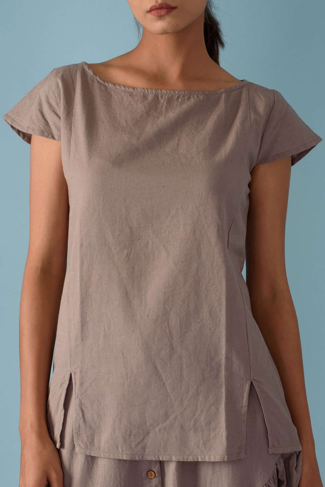 Linen Cap Sleeve Blouse Casual Linen Top Linen Top With - Etsy