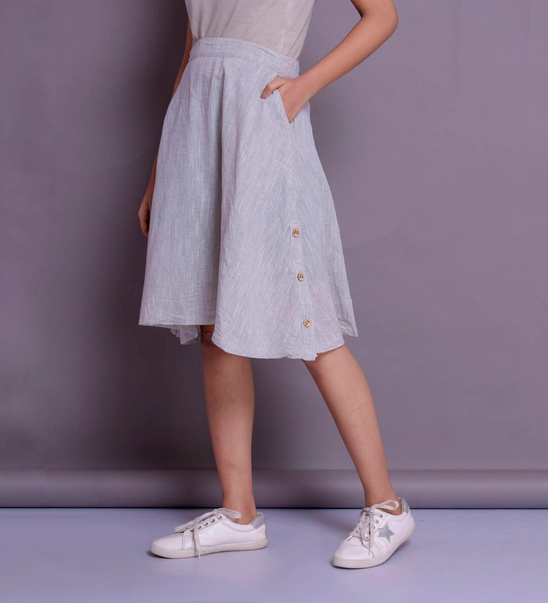 Yarn Dyed Linen Midi Skirt With Pockets - Etsy