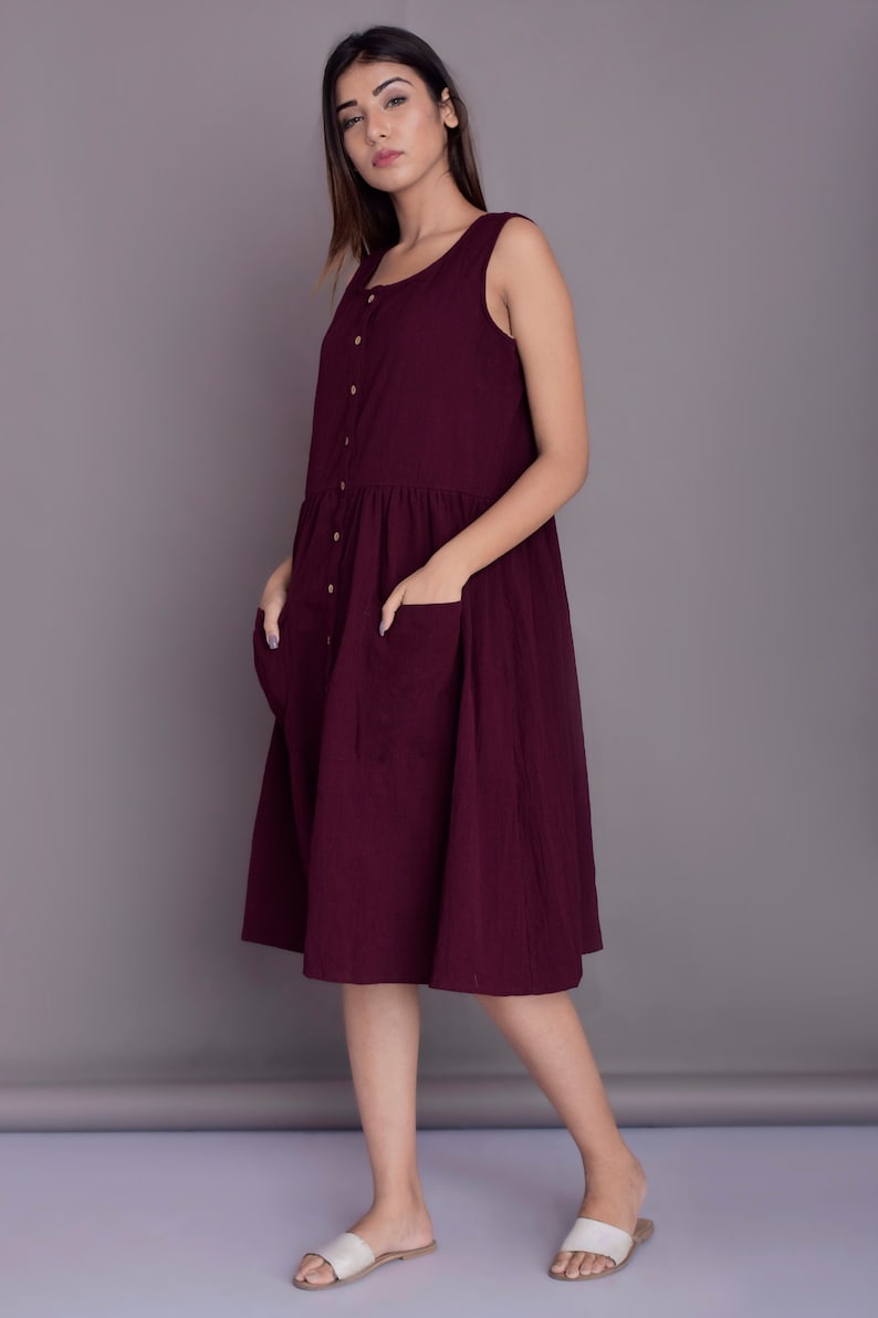 Linen Sleeveless Dress Button Opening Dress Summer Dress for | Etsy