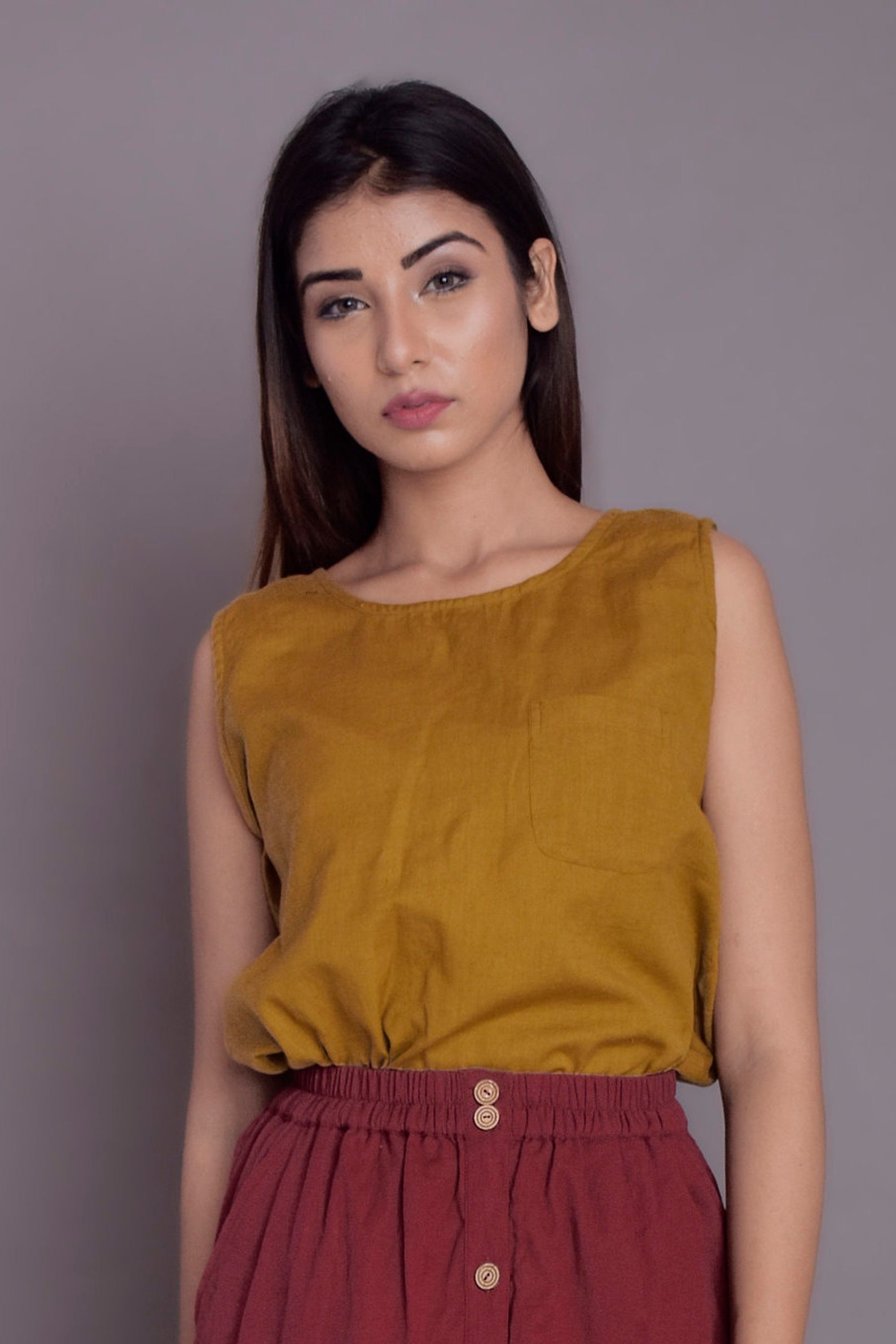 Tank Top With Back Opening Back Buttoned Tank Top Linen Tank - Etsy