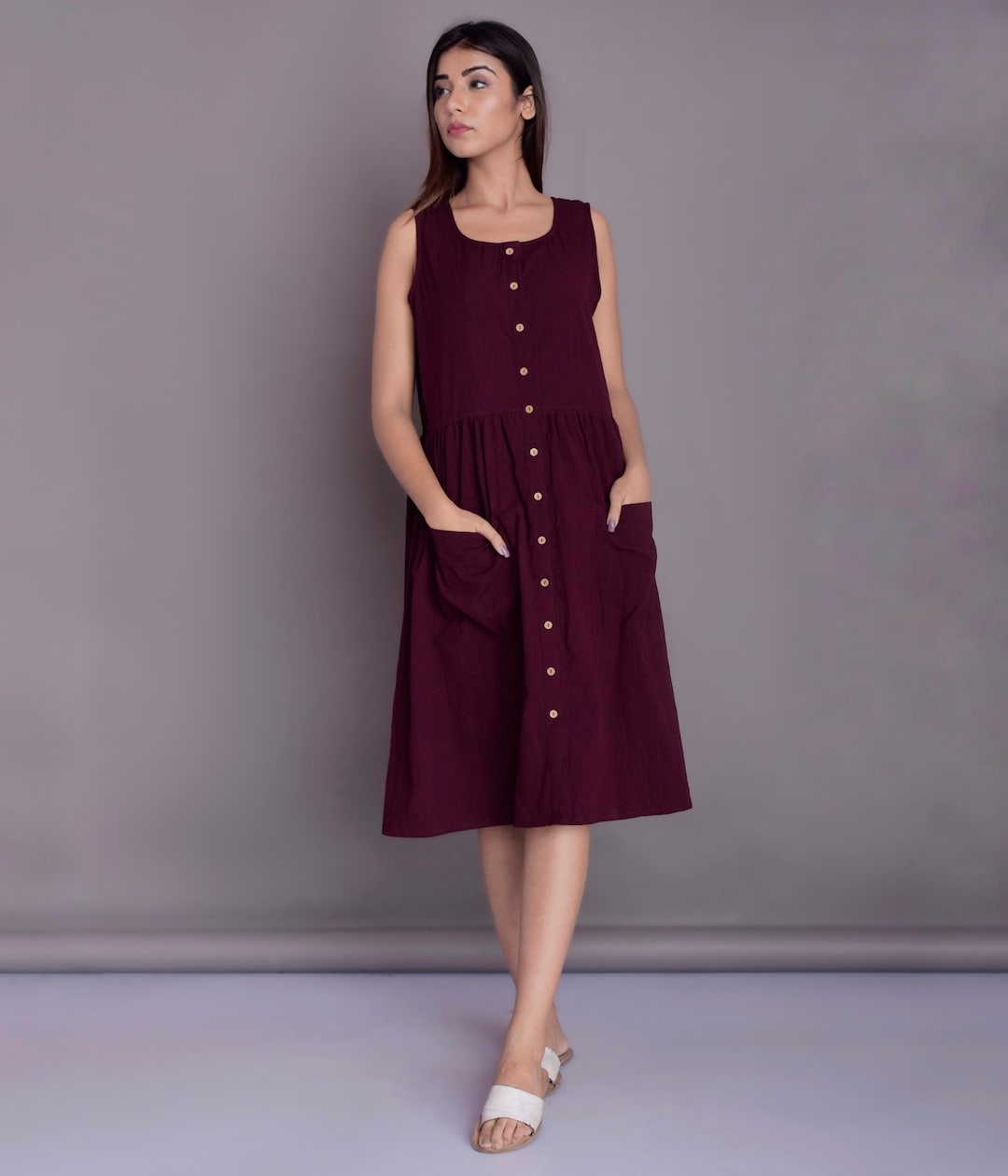 Linen Sleeveless Dress Button Opening Dress Summer Dress for - Etsy