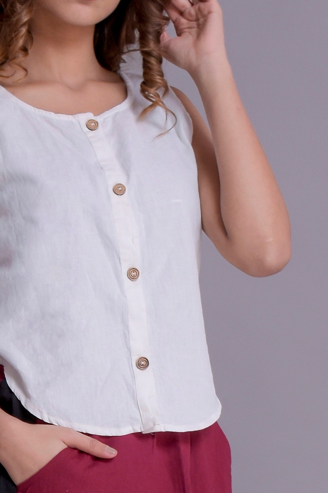 Apple Cut Tank Top With Front Opening Front Buttoned Tank | Etsy