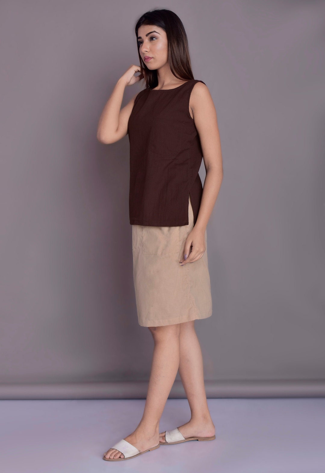 Slit Top | Side Cut Linen Blouse | Linen Sleeveless Top | Casual Linen ...