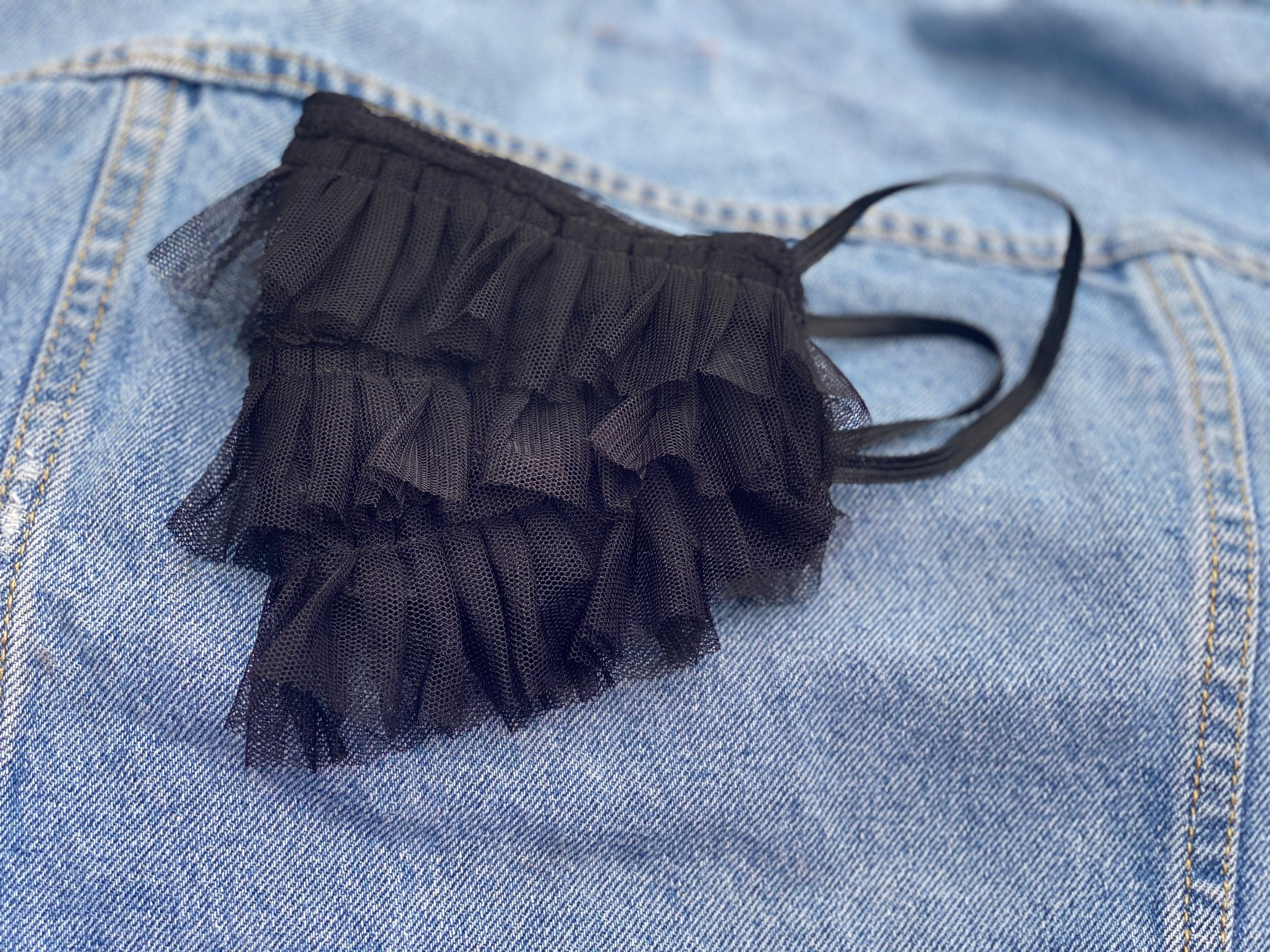 Cute Black Ruffle Face Mask Cute Stylish Black Ruffled Lined With Satin ...