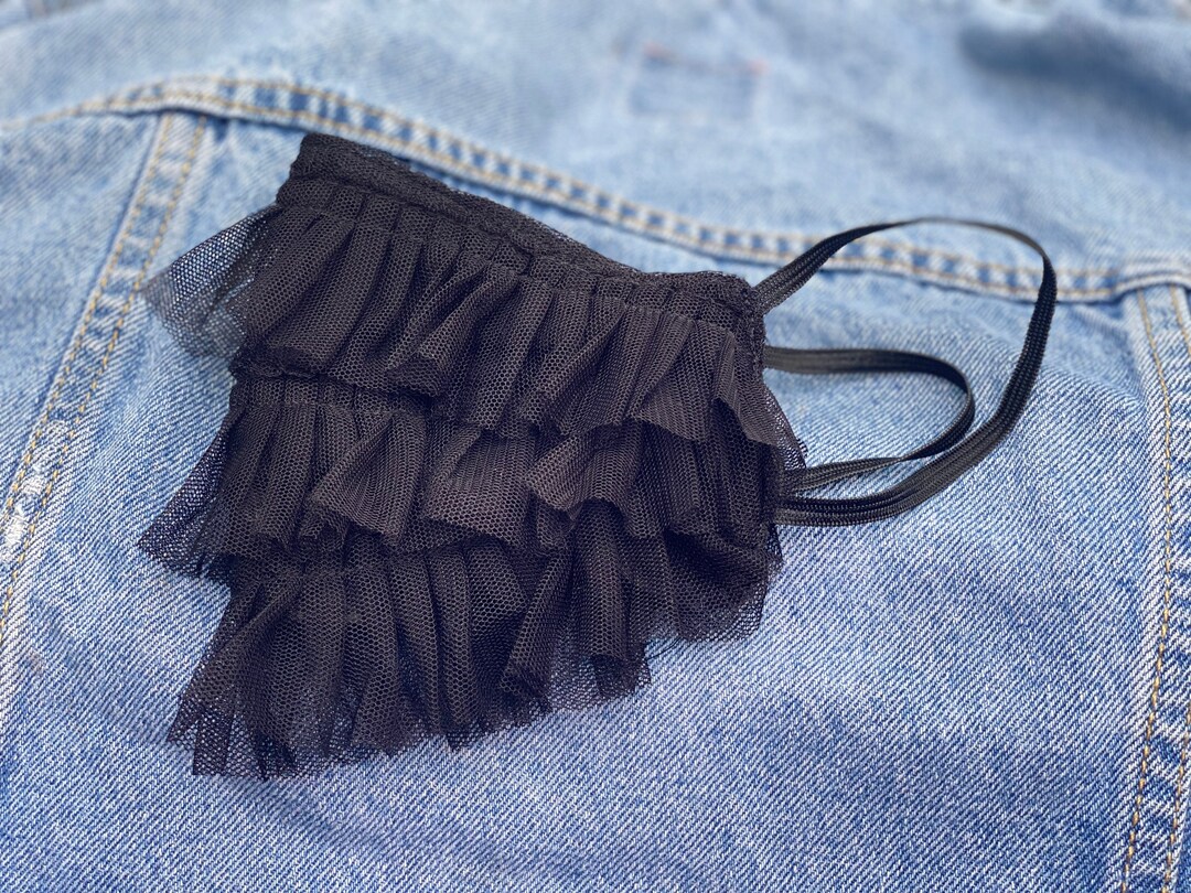 Cute Black Ruffle Face Mask Cute Stylish Black Ruffled Lined With Satin ...