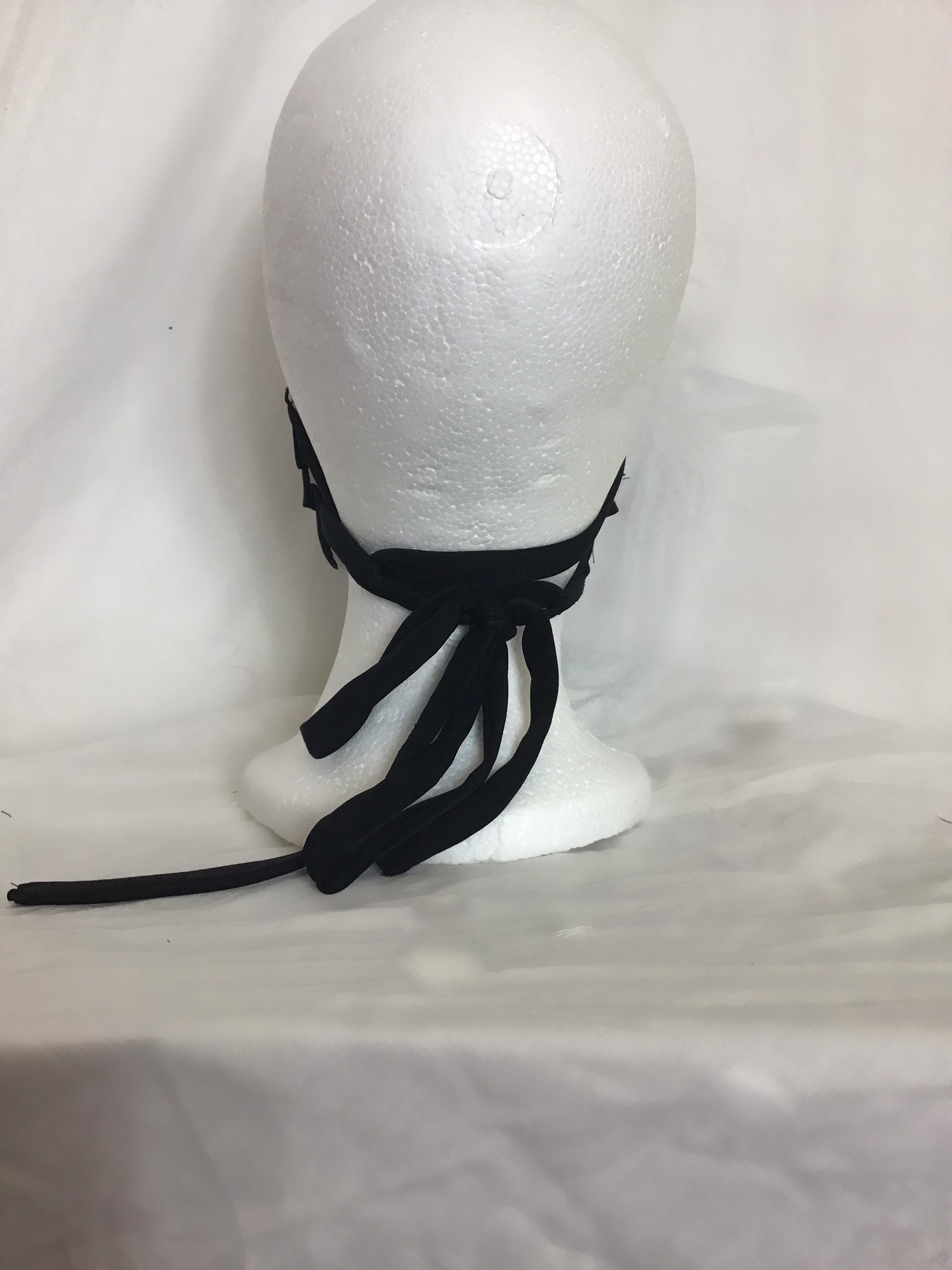 Black Tie up Face Mask. Black Satin Face Mask With Tie up Straps or ...