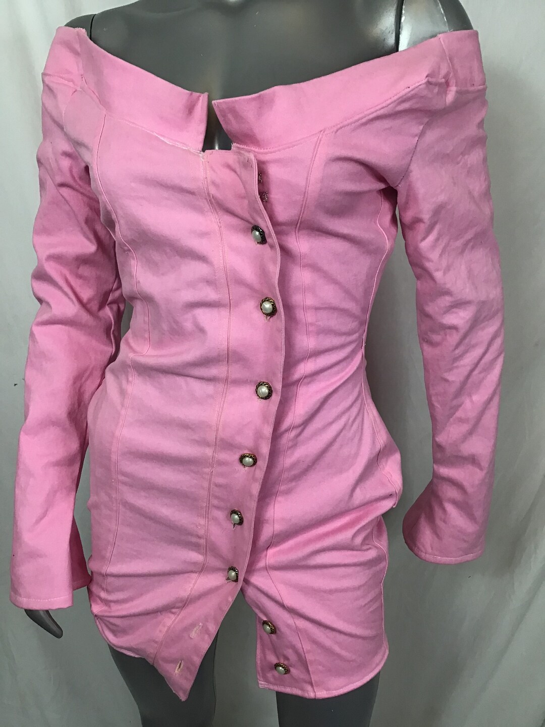 Pink Denim Shirt Dress. Custom Made to Your Size! Couture Fashion ...