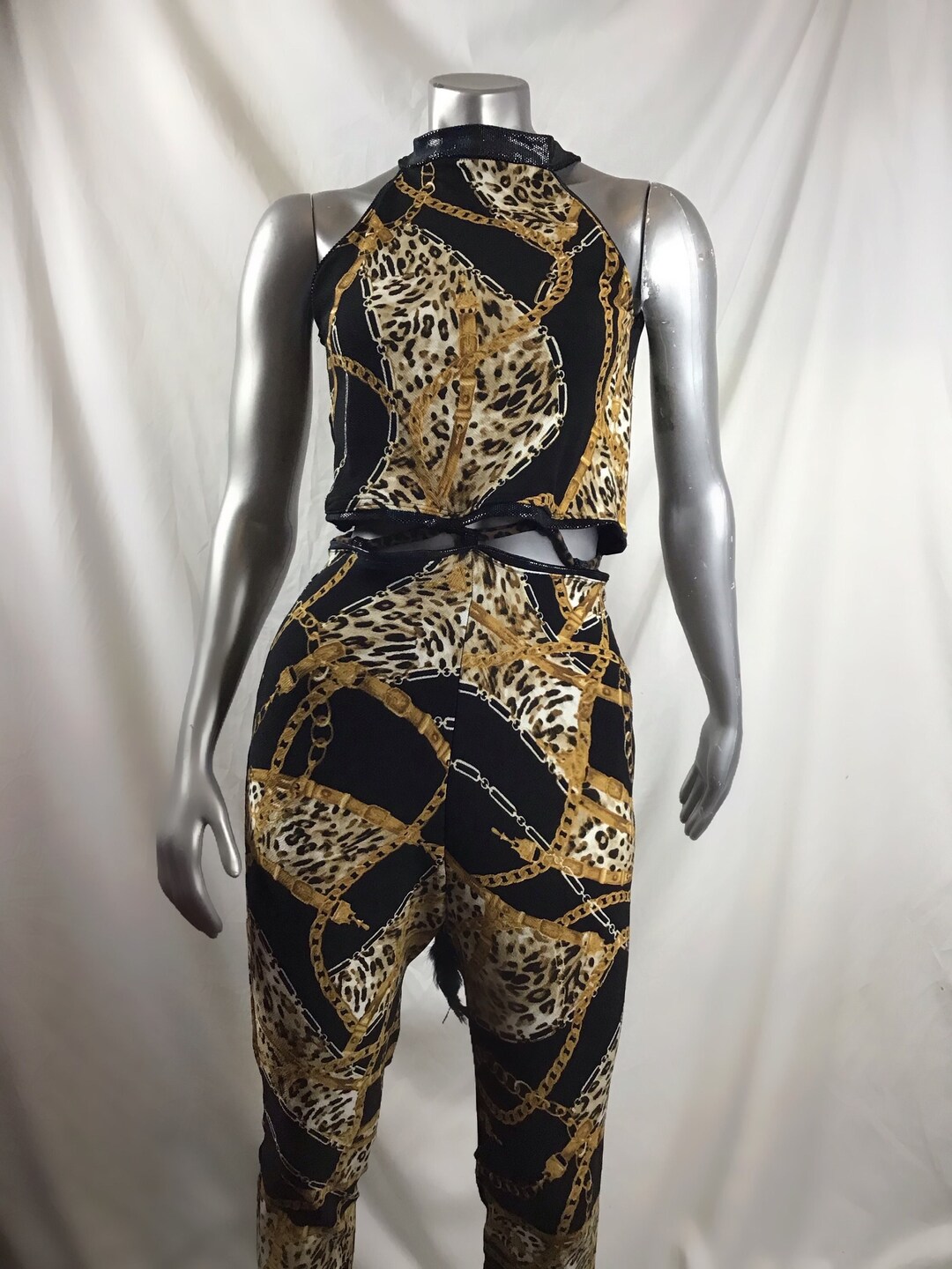 Chain Print Pants Suit. Black & Gold Designer Chain Print Suit. Leopard ...