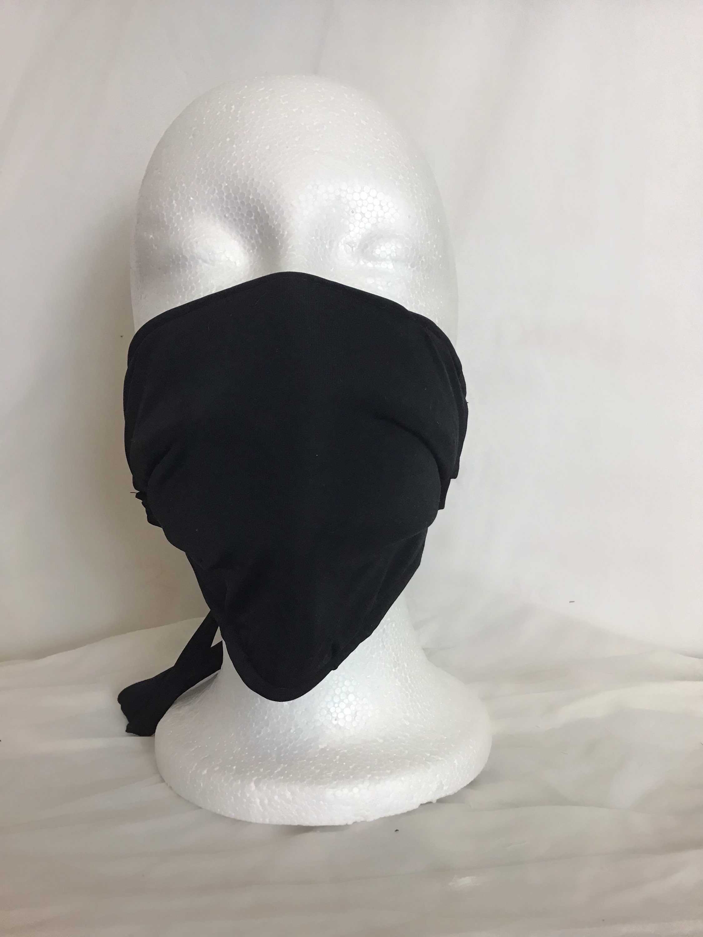 Black Tie up Face Mask. Black Satin Face Mask With Tie up Straps or ...
