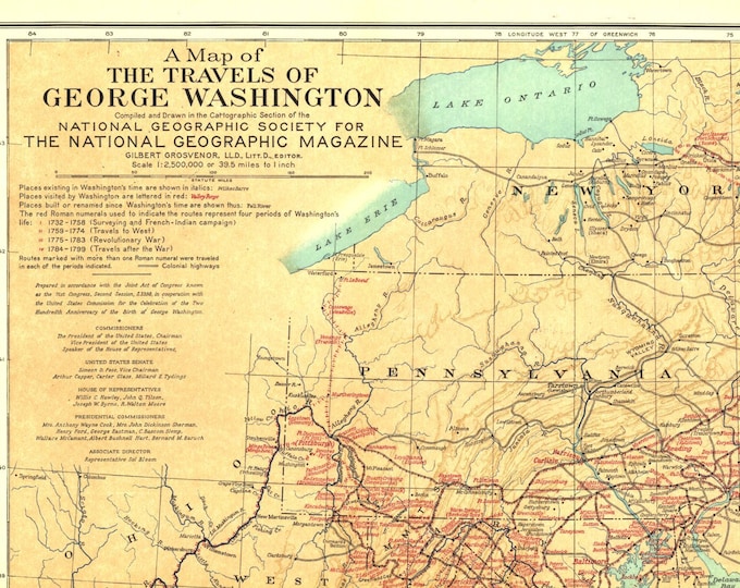 The Travels of George Washington Map : the National Geographic - Etsy