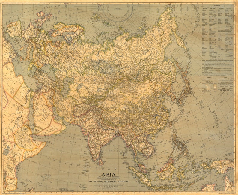 National Geographic Maps of Asia - Etsy
