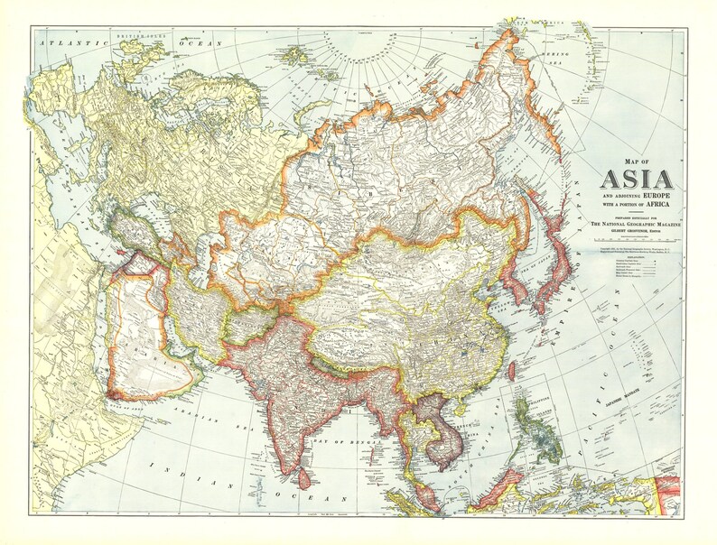 National Geographic Maps of Asia - Etsy
