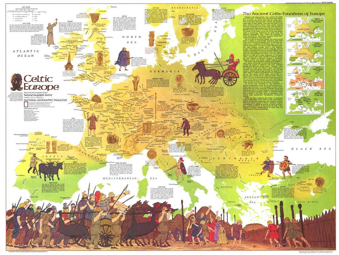 Celtic Europe Map : the National Geographic Magazine 1977 - Etsy