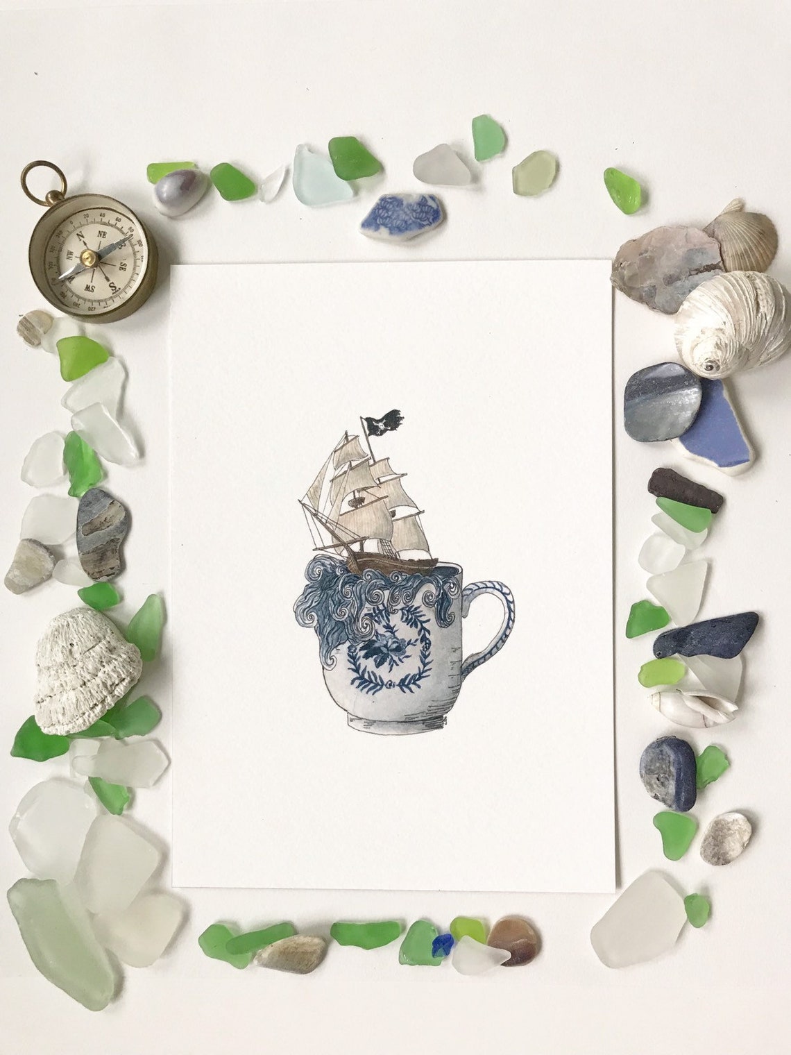 Pirate Ship in a Stormy Teacup Print Whimsical Tea Themed | Etsy