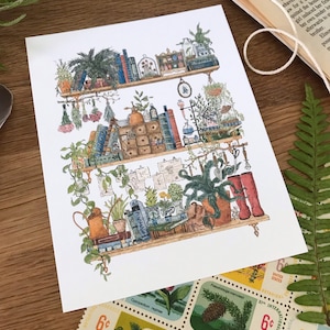 The Botanist's Shelves Postcard - Watercolor Natural History Postcard ...