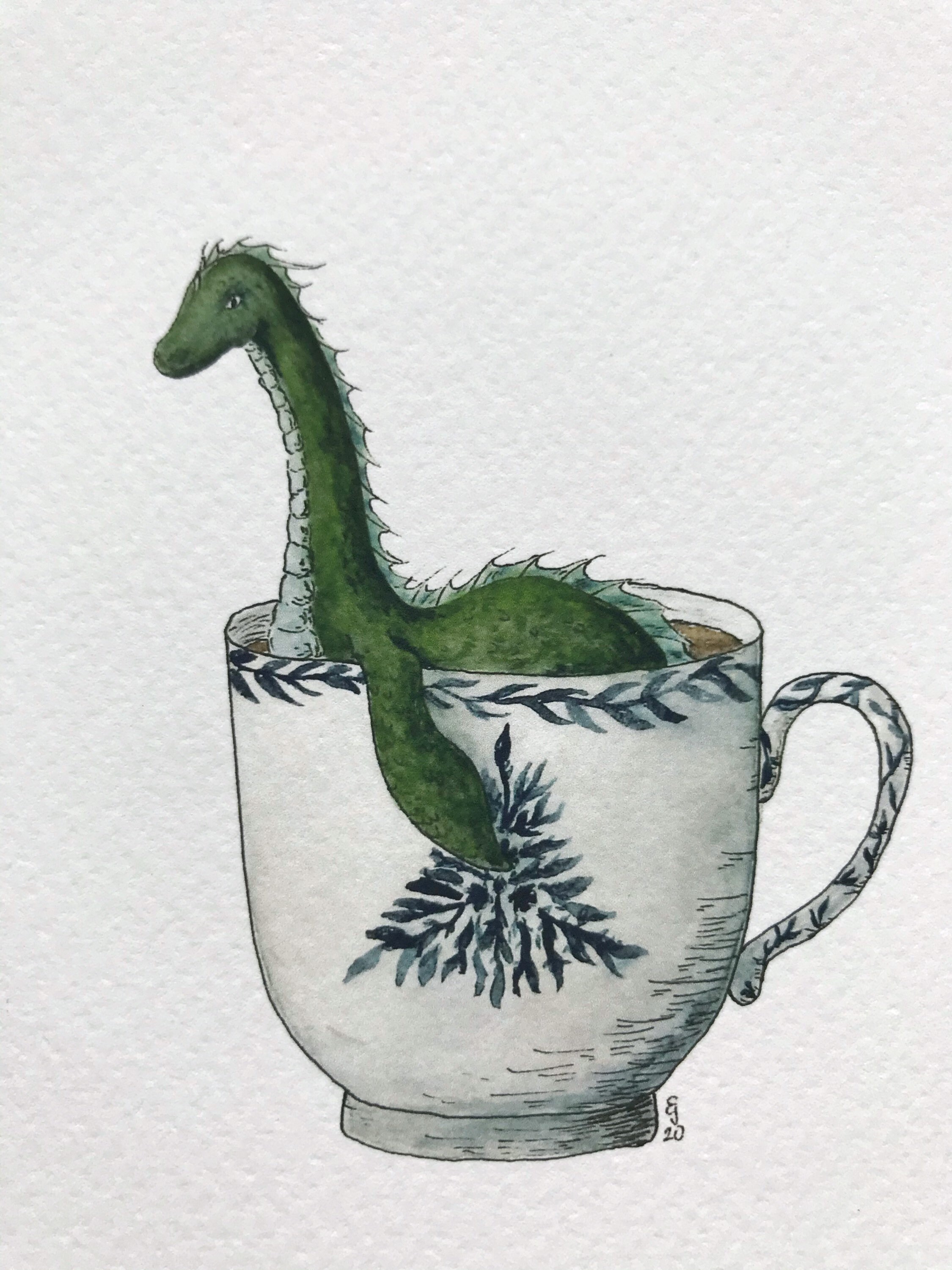 Loch Ness Monster in a Teacup Print - Whimsical Tea Themed Ocean ...