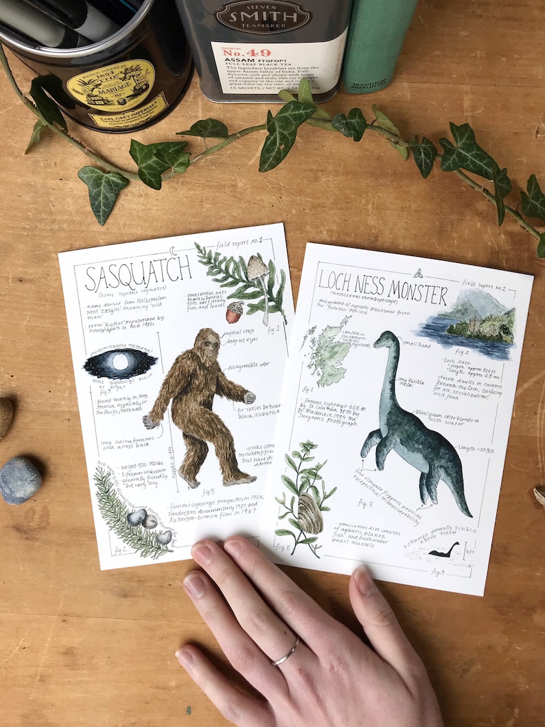 Sasquatch bigfoot and Loch Ness Monster Field Reports Pair | Etsy