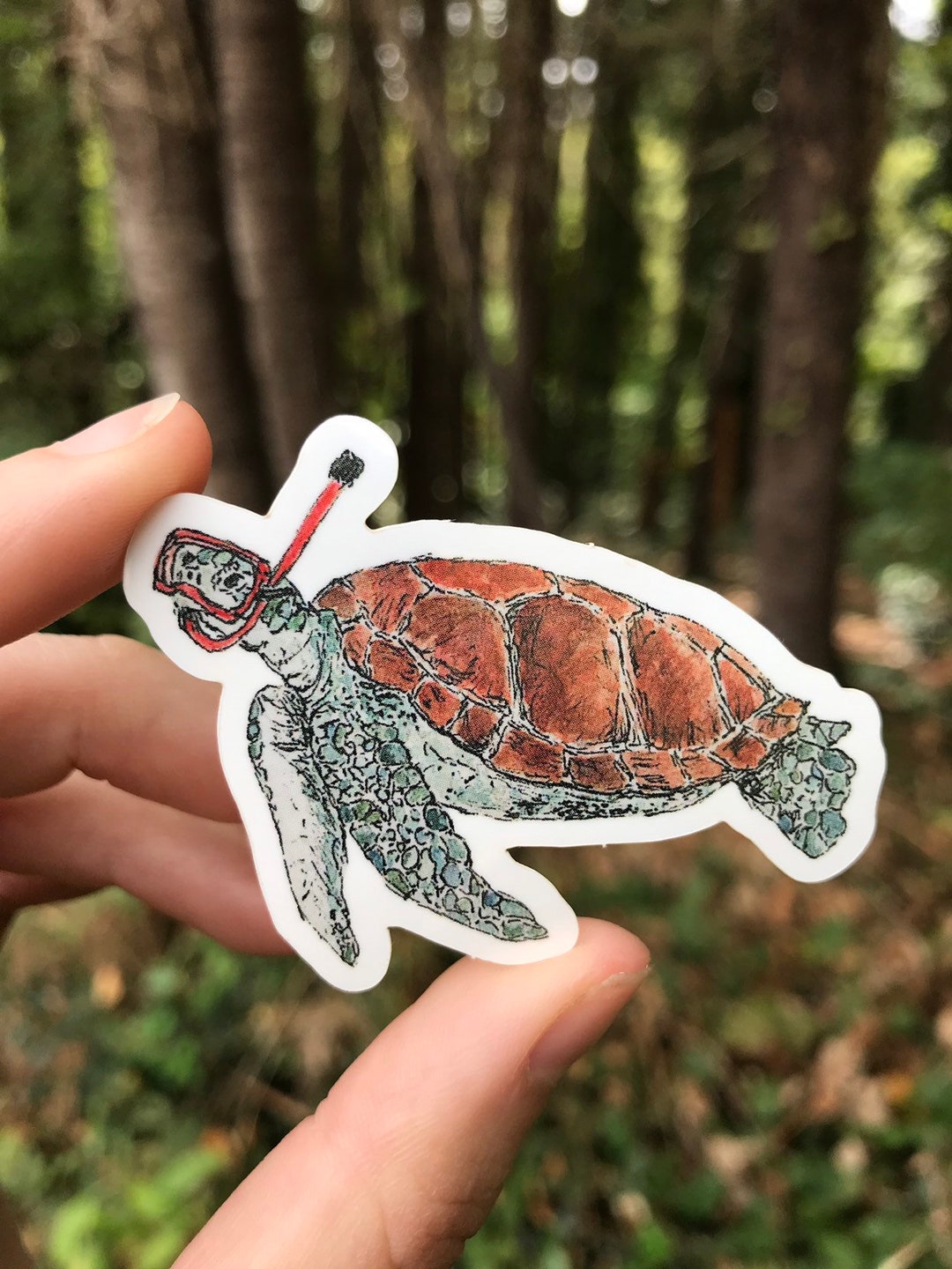 Snorkeling Turtle Sticker Vinyl Waterproof Whimsical Ocean Turtle ...