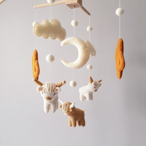 Baby Crib Mobile Highland Cow Mobile Baby Mobile Neutral Crochet Mobile ...