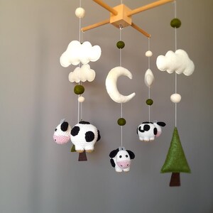 Baby Crib Mobile Cow Mobile Baby Mobile Neutral Farm Crochet Mobile ...
