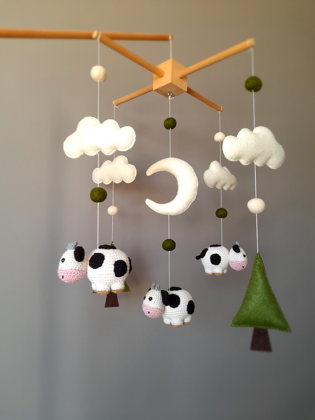 Baby Crib Mobile Cow Mobile Baby Mobile Neutral Farm Crochet Mobile ...
