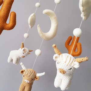 Baby Crib Mobile Highland Cow Mobile Baby Mobile Neutral Crochet Mobile ...