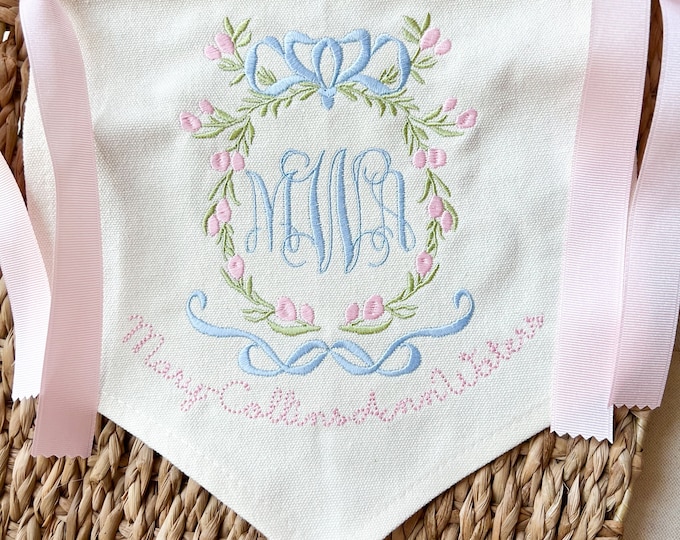 Grandmillennial Bow Nursery Decor Bow Girl Nursery Banner Welcome Baby ...