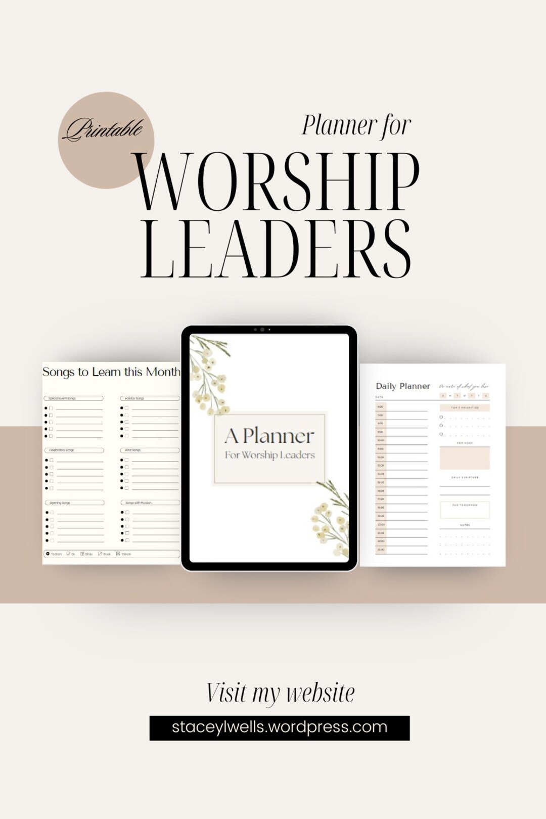 PRINTABLE Planner for Worship Leaders, Simple Design - Etsy