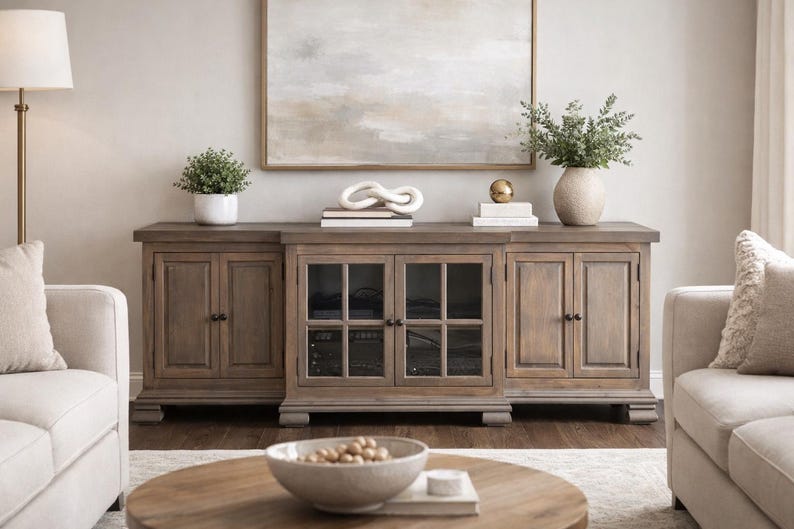 Wood Media Cabinet – Rustic TV Stand, Farmhouse Console, Media Cabinet ...