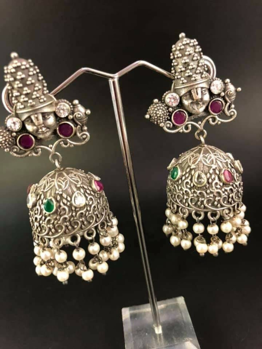 INDIAN GOD VISHNU ,silver Earring ,pearl Earring ,good Luck Symbol ,god ...