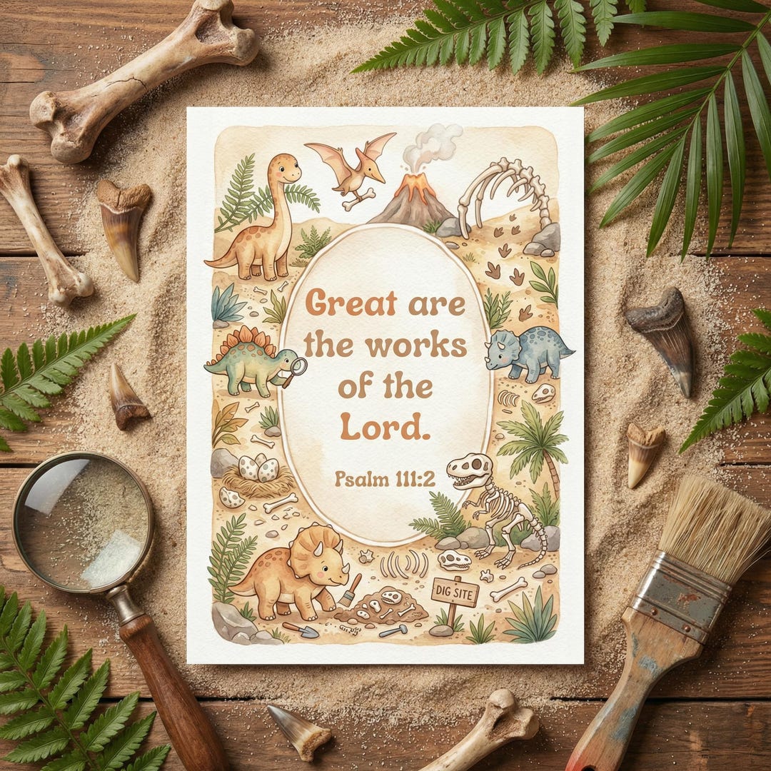 Dinosaur Bible Verse Printable for Boys, Psalm 111 Scripture Card, Kids ...