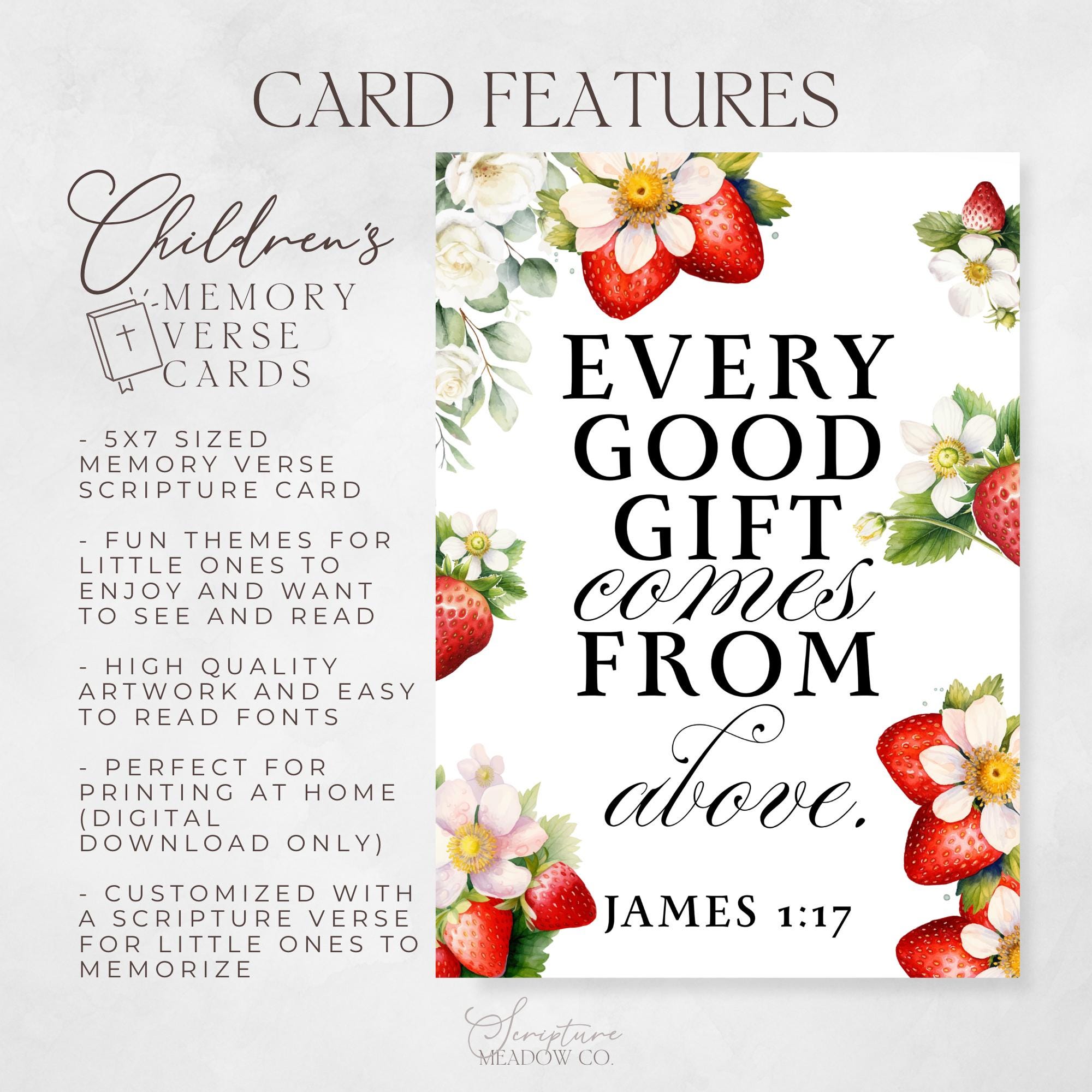 Strawberry Bible Verse Printable for Girls, Fruit Scripture Memory Card ...