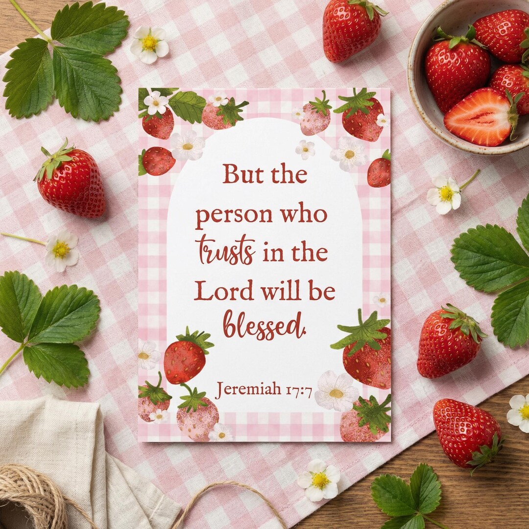Girls Bible Verse Printable Strawberries, Jeremiah 17:7 Scripture Card ...