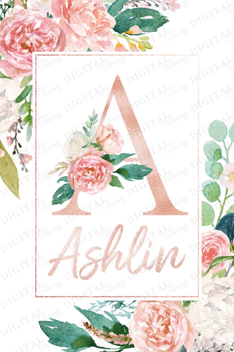 Rose Gold and Pink Floral Nursery Name Wall Art, Personalized Nursery ...