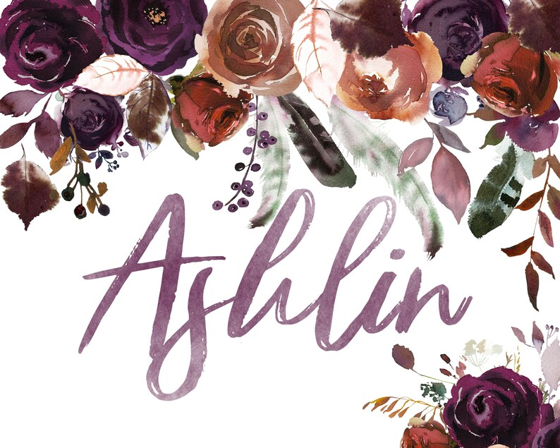 Purple Floral Nursery Art Print Custom Name Nursery Decor - Etsy