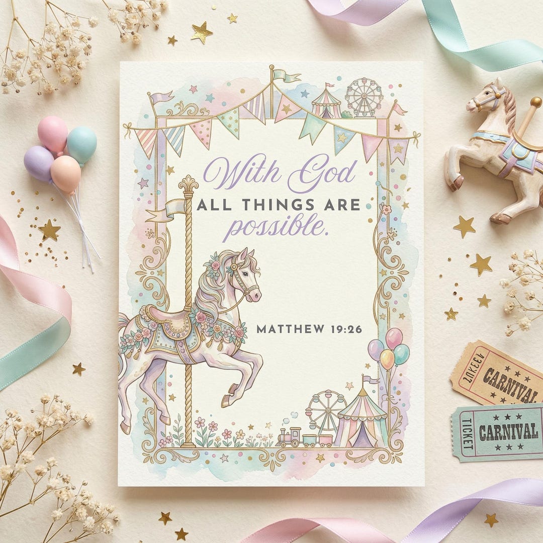Carousel Horse Bible Verse Printable for Girls, Carnival Scripture Wall ...