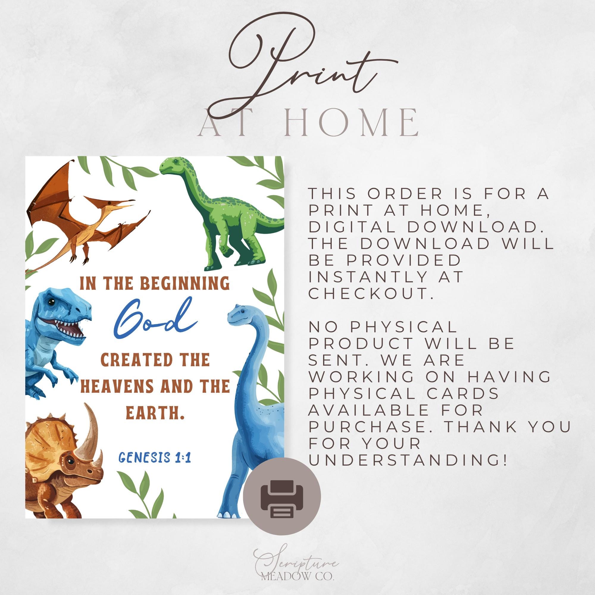 Dinosaur Scripture Card, Genesis 1:1 Bible Verse, Boys Room Christian ...