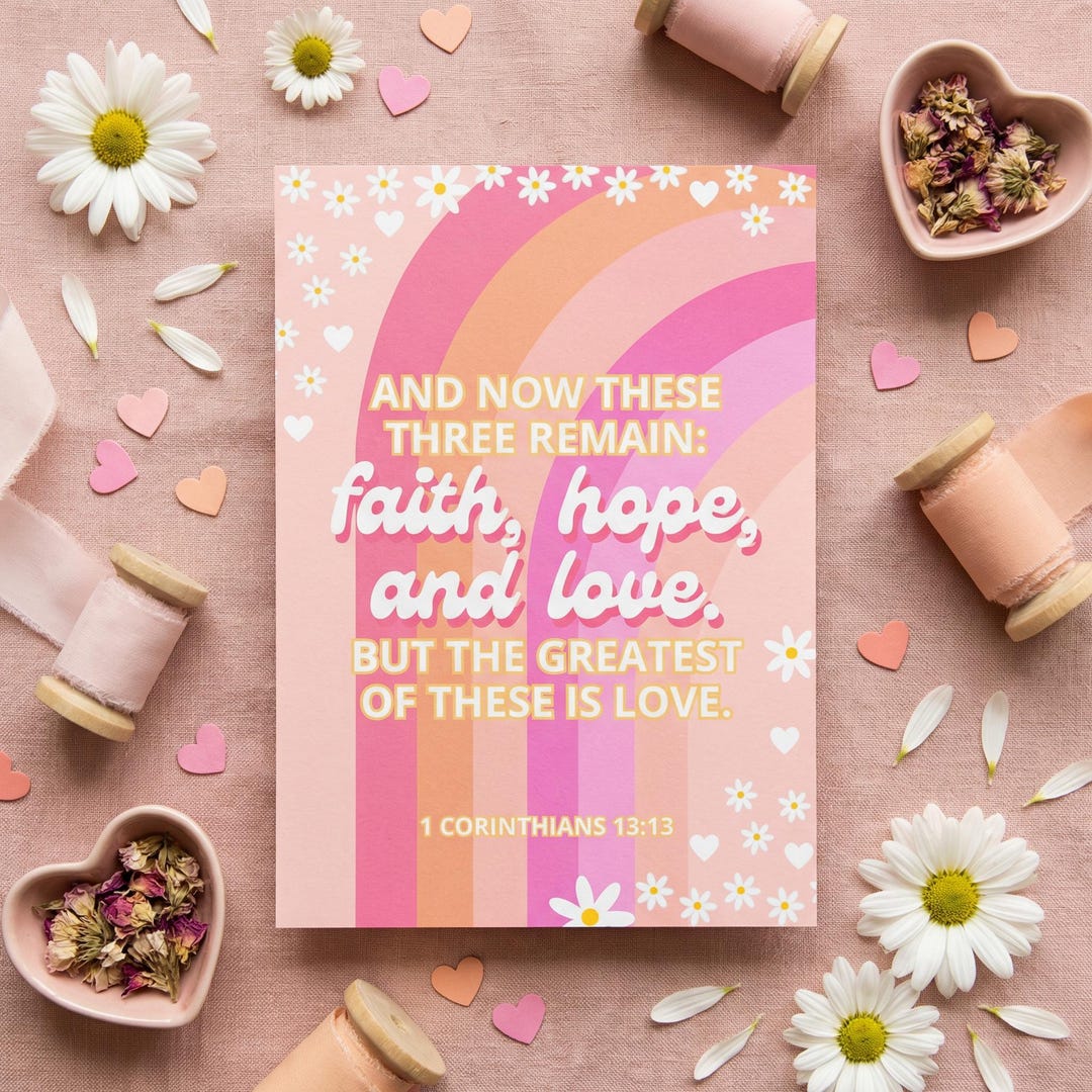 Rainbow Bible Verse Printable for Girls, Faith Hope Love Scripture Card ...