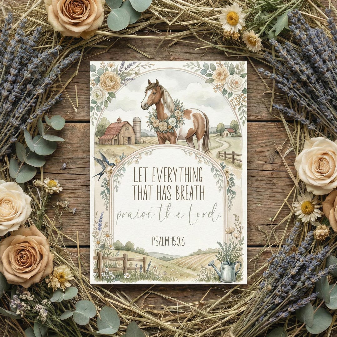 Kids Bible Verse Printable, Horse Farm, Psalm 150:6, Scripture Card ...