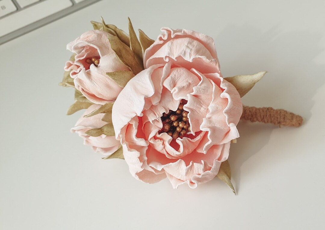 Wedding Boutonniere - Peony Buttonhole - Greenery Floral Boutonniere - Etsy