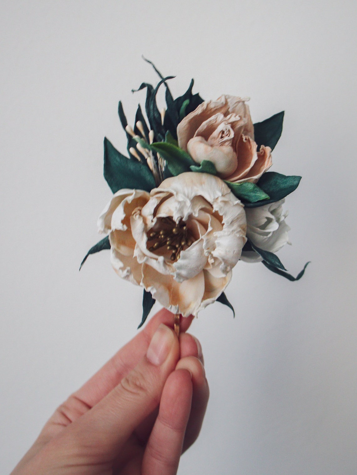 Ivory Peonies Pin Bridal Peony Hair Pin Wedding Hair - Etsy