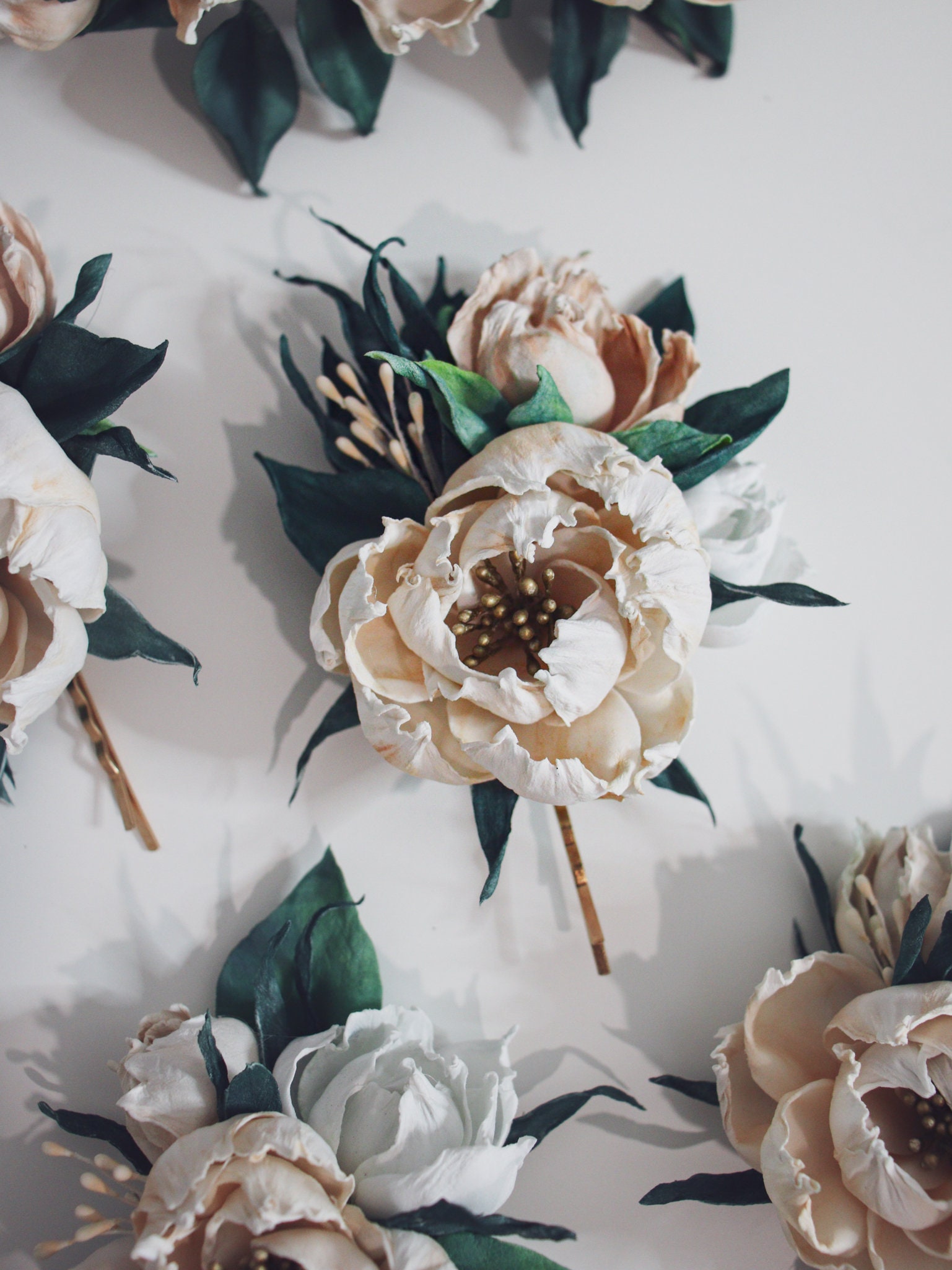 Ivory peonies pin Bridal peony hair pin Wedding hair | Etsy