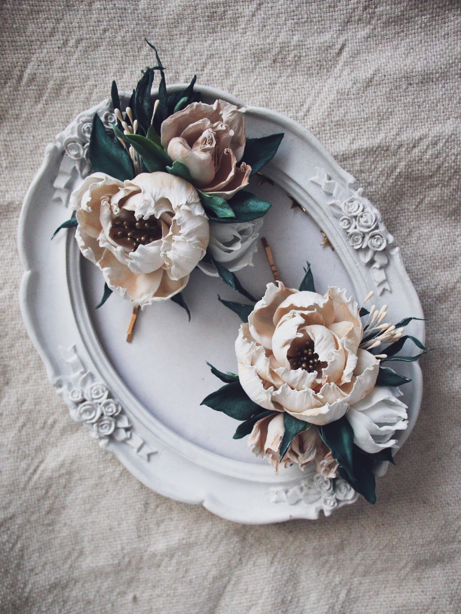 Ivory peonies pin Bridal peony hair pin Wedding hair | Etsy