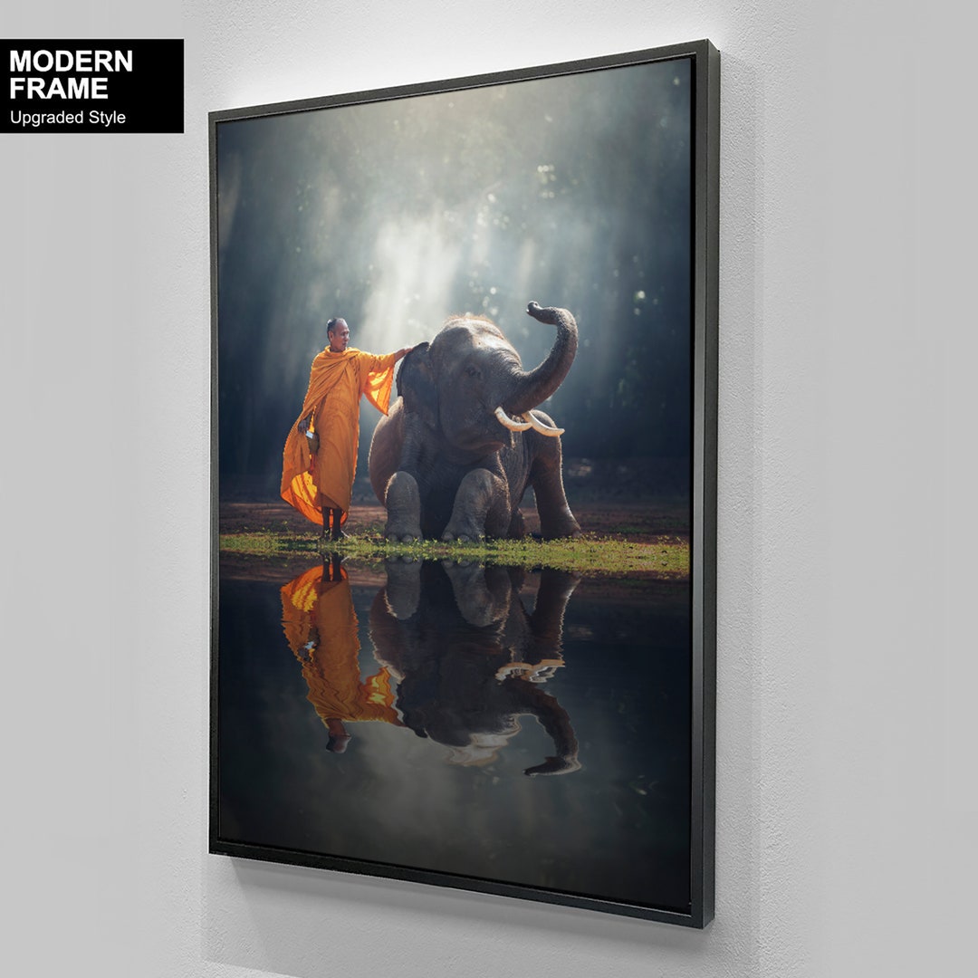 Buddhist Monk With Elephant, Buddhist Monk Art, Buddha Home Decor ...
