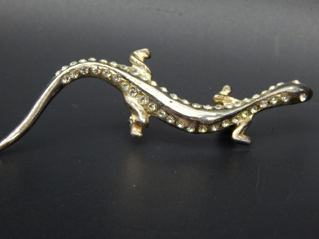 Vintage 1950s Silver Tone & Paste Gecko Lizard Brooch - Etsy
