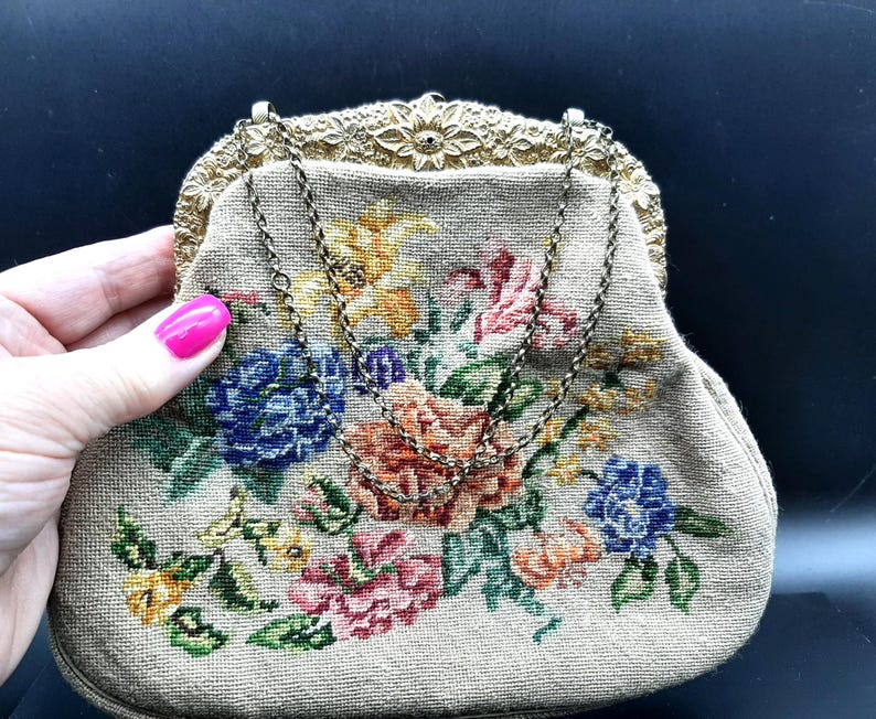 Antique Edwardian Petite Point Tapestry Bag - Etsy