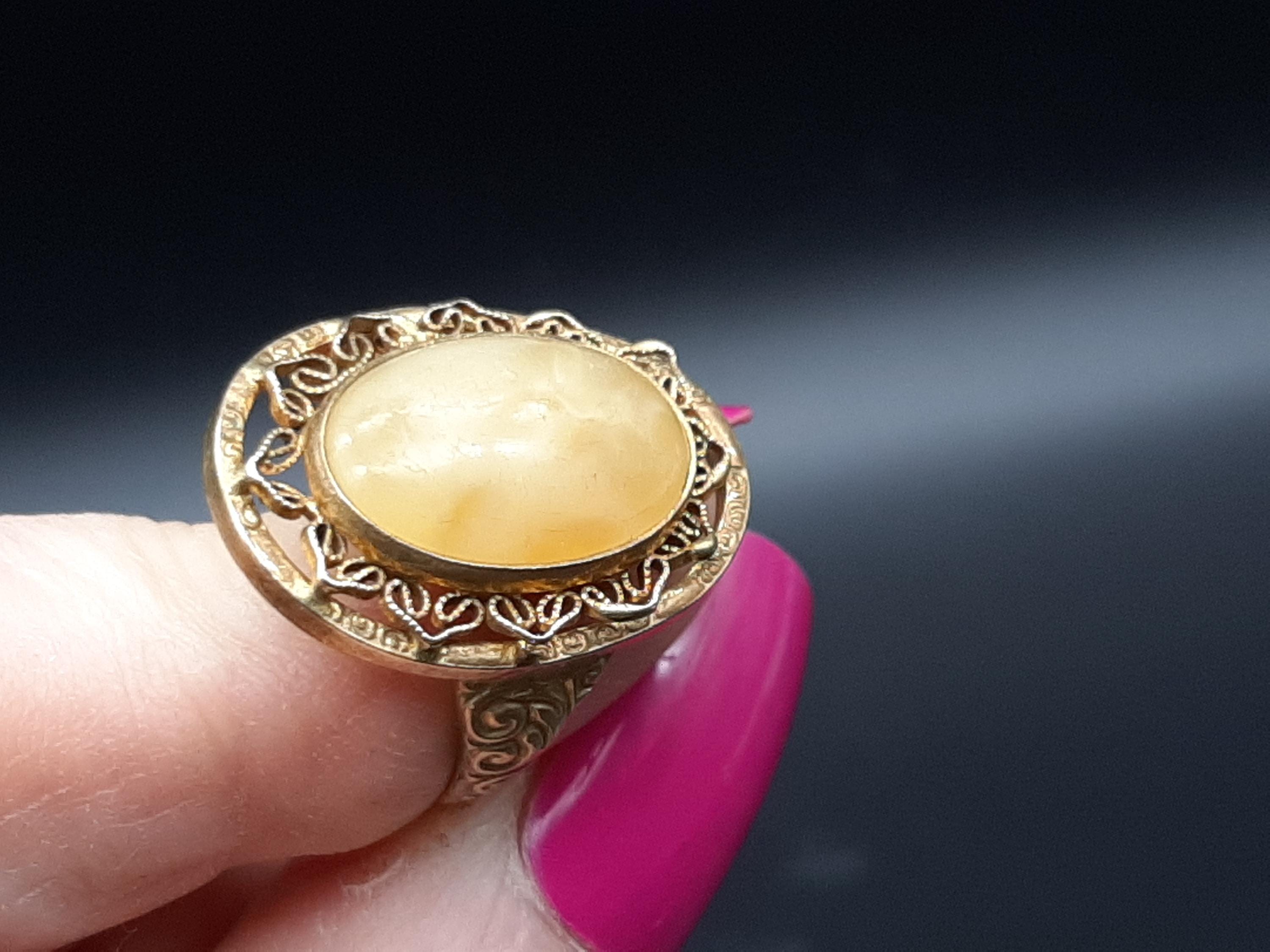 Antique 1930s Czech Oval Marble Ring Size N - Etsy