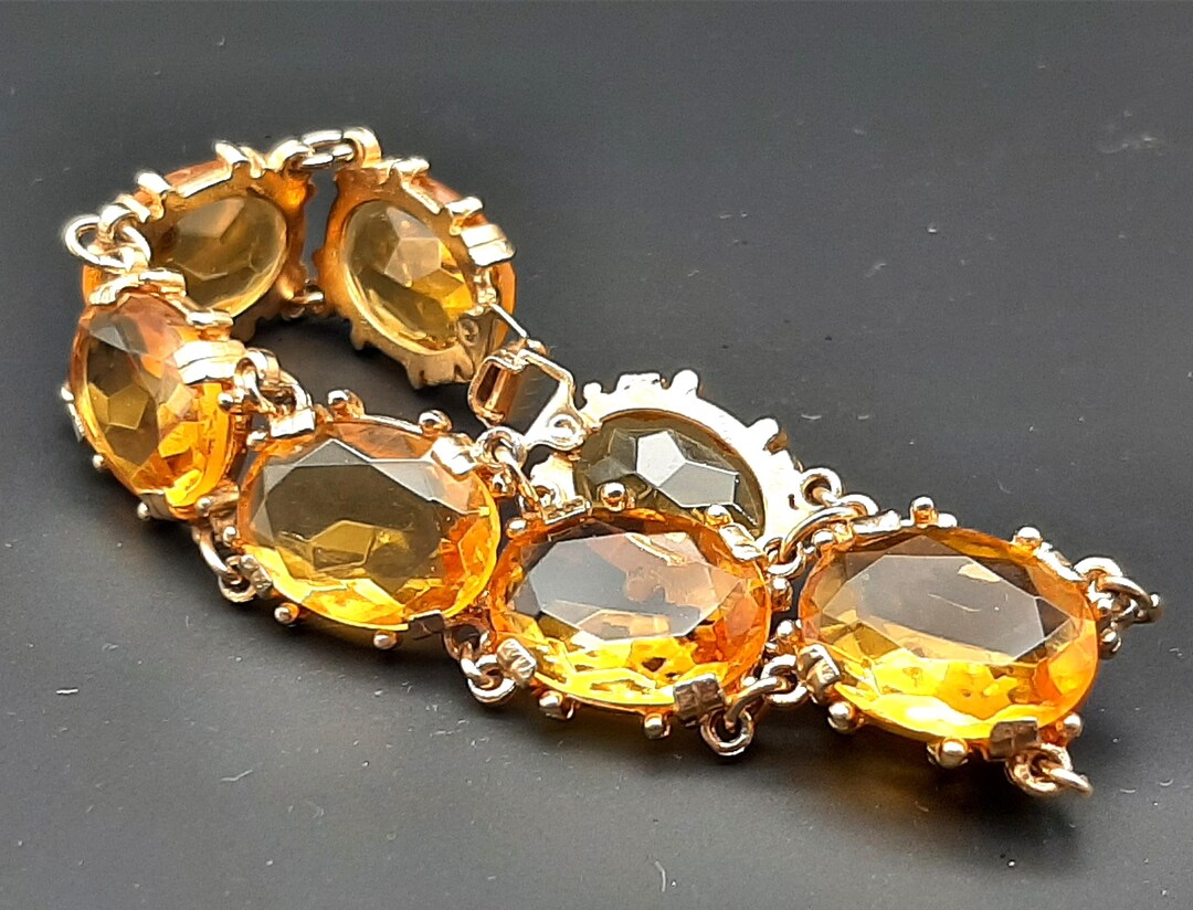 Vintage 1950s Chunky Citrine Paste Articulated Panel Bracelet - Etsy