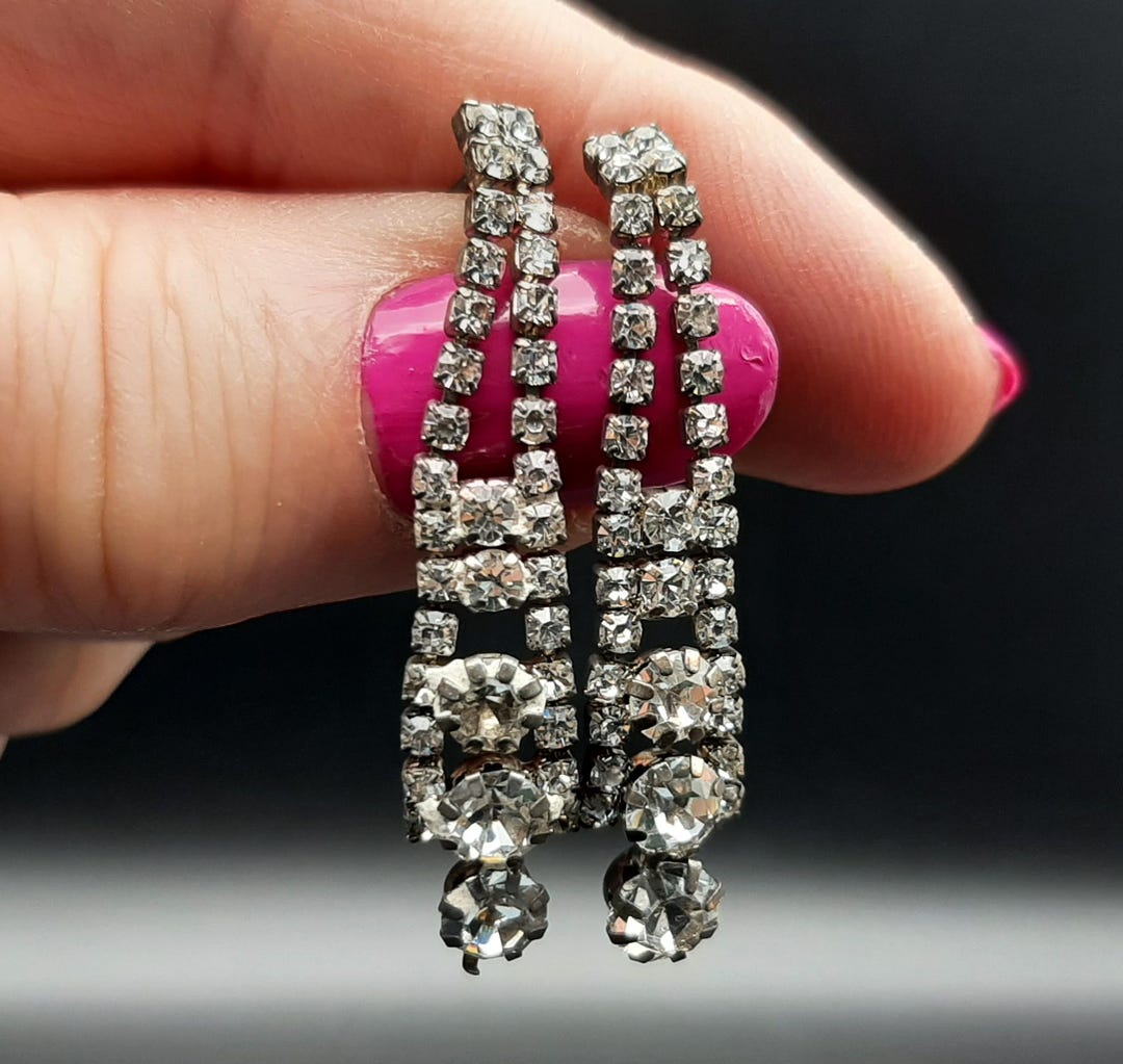 Vintage 1950s Sparkling Diamante Drop Post Earrings - Etsy